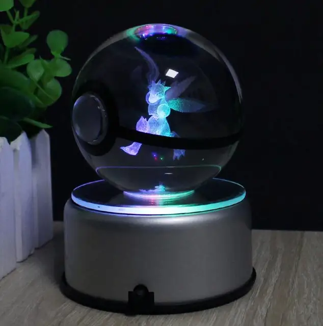 New Pikachu 3D Crystal Ball Pokemon Go Light Glass Ball Engraving Round ...