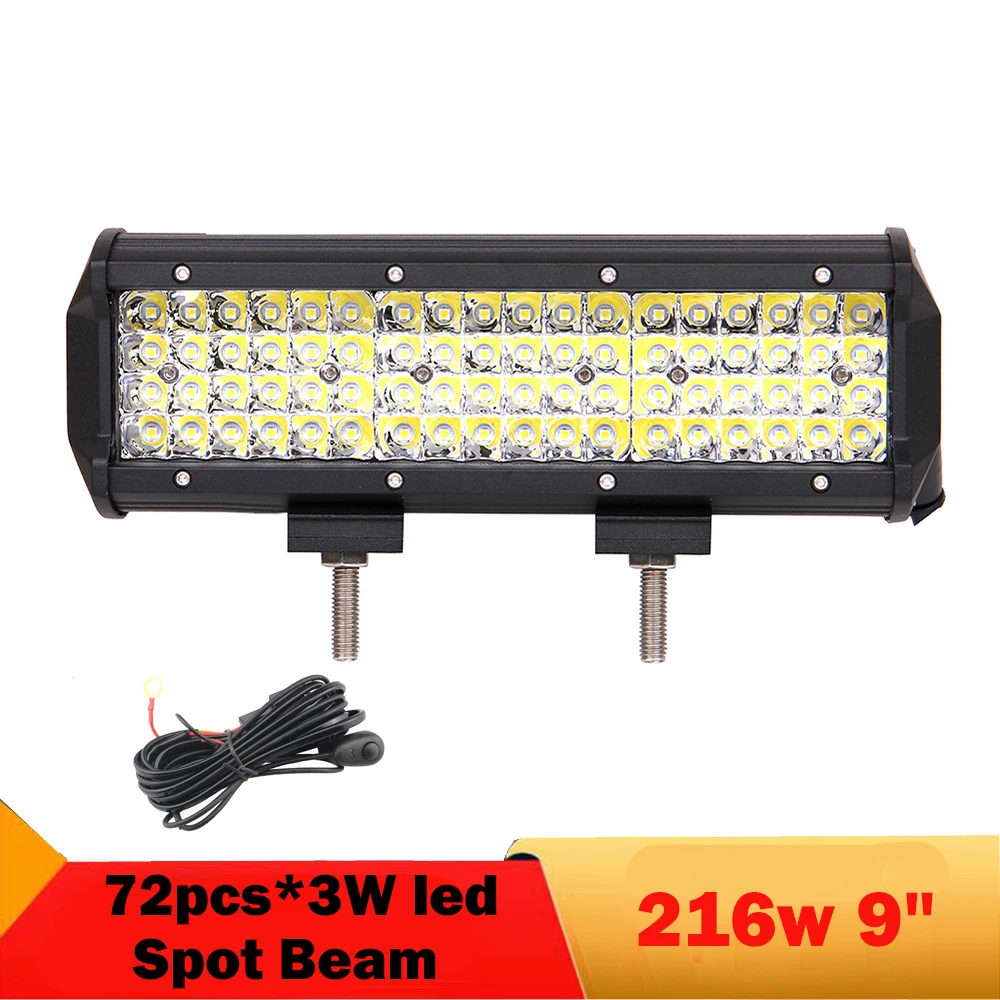 216W LED Offroad Light Bar 9'' Spot Led Work Light 12 24 Volt Truck SUV ...