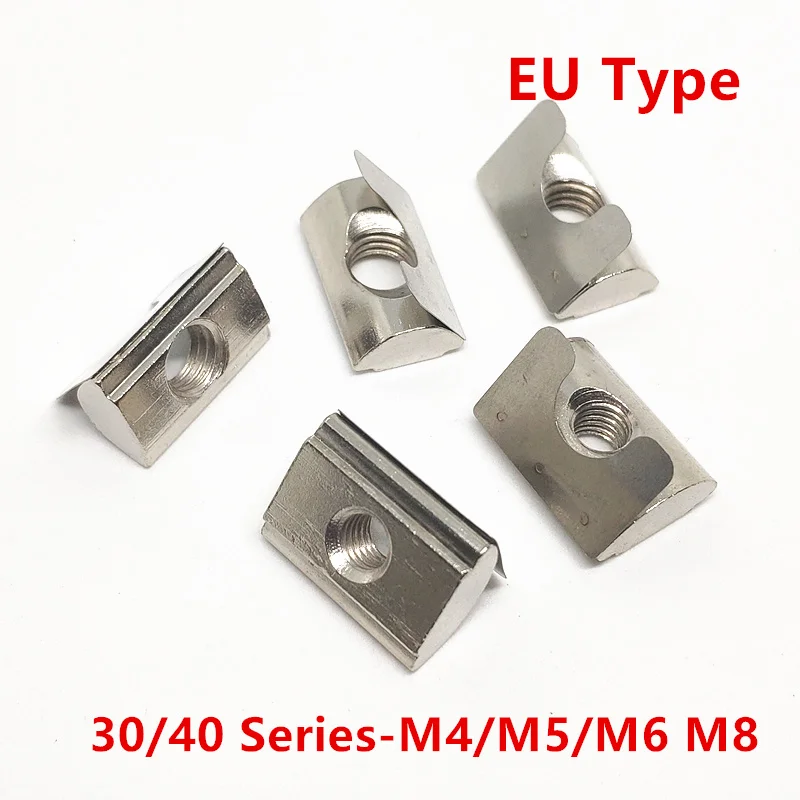 50pcs/lot 3040-M4 M5 M6 M8 Roll-in T Slot Nut T sliding Nut with Spring Leaf Elastic Nut for 30/ ...