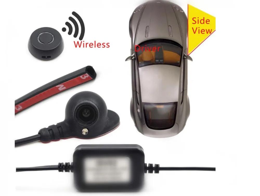 자동차 블라인드 스팟 자동 사이드 후면보기 미러 주차 Dvr 지능형 시스템 무선 버튼 제어 사이드 주차 카메라 Dvr 시스템