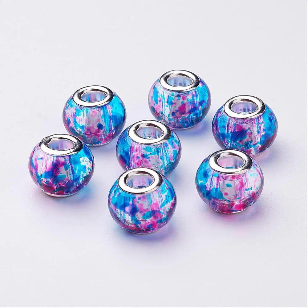 100pcs Spray Painted Glass European Beads Rondelle Large Hole Beads For 100pcs-spray-painted-glass-european-beads-rondelle-large-hole-beads-for