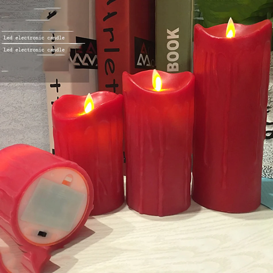 Paraffin Wax Red Led Candle,Tear Dripping Finish Candle For Wedding ...