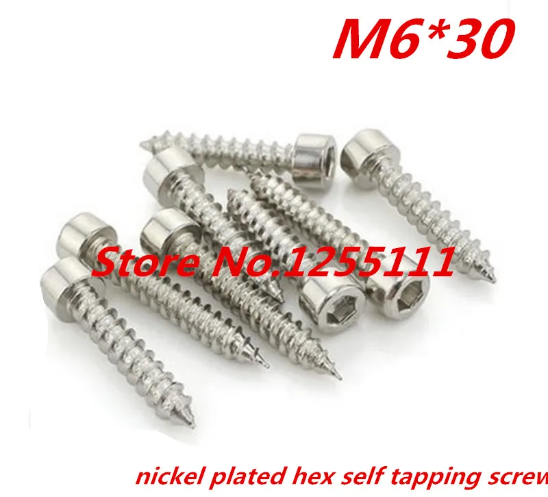 50pcs M6 x 30 M6*30 Steel With Nickel hex socket self tapping screw ...