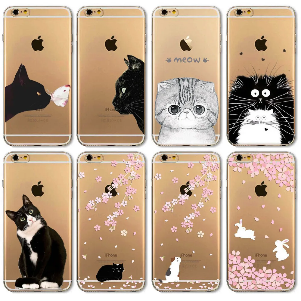 Clear Transparent Cute Cat Animal Case Cover For iPhone 6 6s Plus 6Plus ...