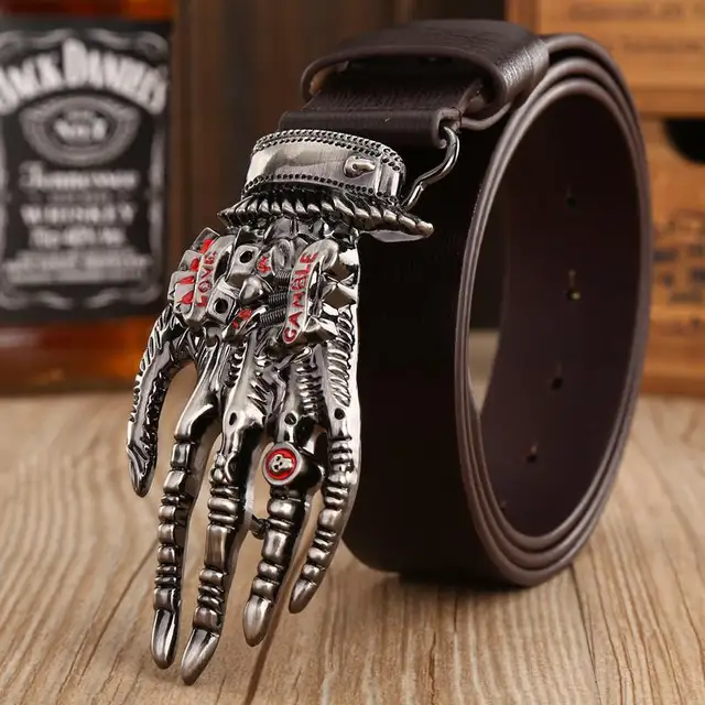 Aliexpress.com : Buy DINISITON Men's Belt Skull Hand Belt Metal Buckle ...