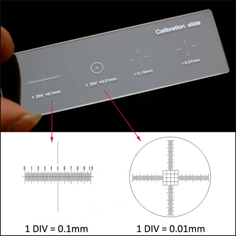 926 0.01mm Microscope Slides Reticle Calibrating Slide Ruler Cross Microscope Calibration Ruler ...