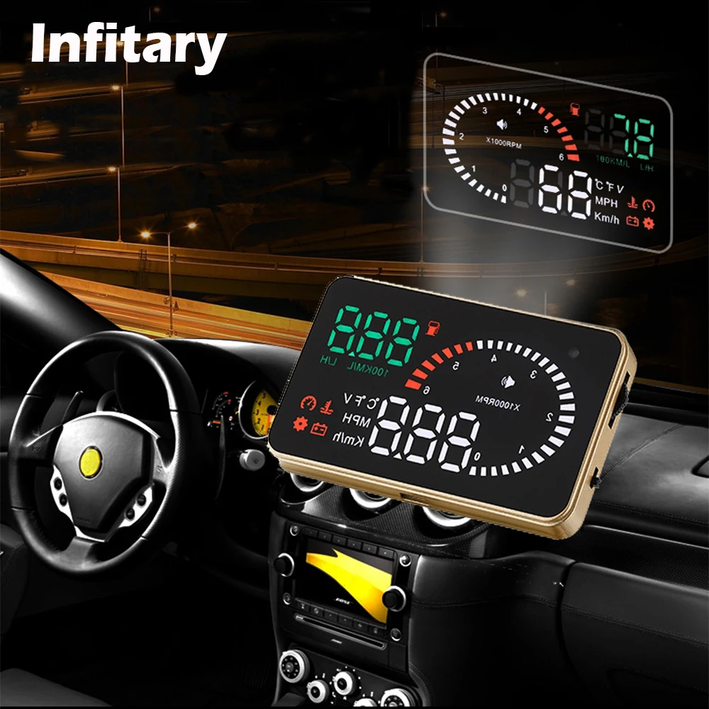Infitary Universal 3 Inch Car OBD2 HUD Head Up Display X6 Overspeed ...