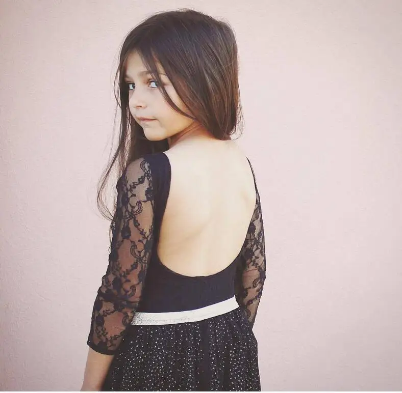 wholesale kids 3 12Y girls backless sequins dress children black party ...