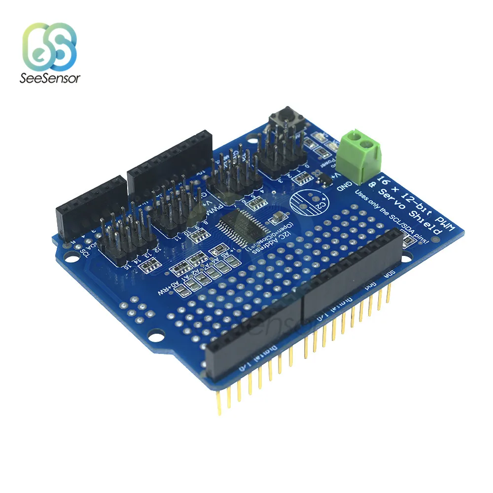 Placa de servocontrolador PCA9685, 16 canales, 12 bits, PWM, interfaz I2C para Arduino ...