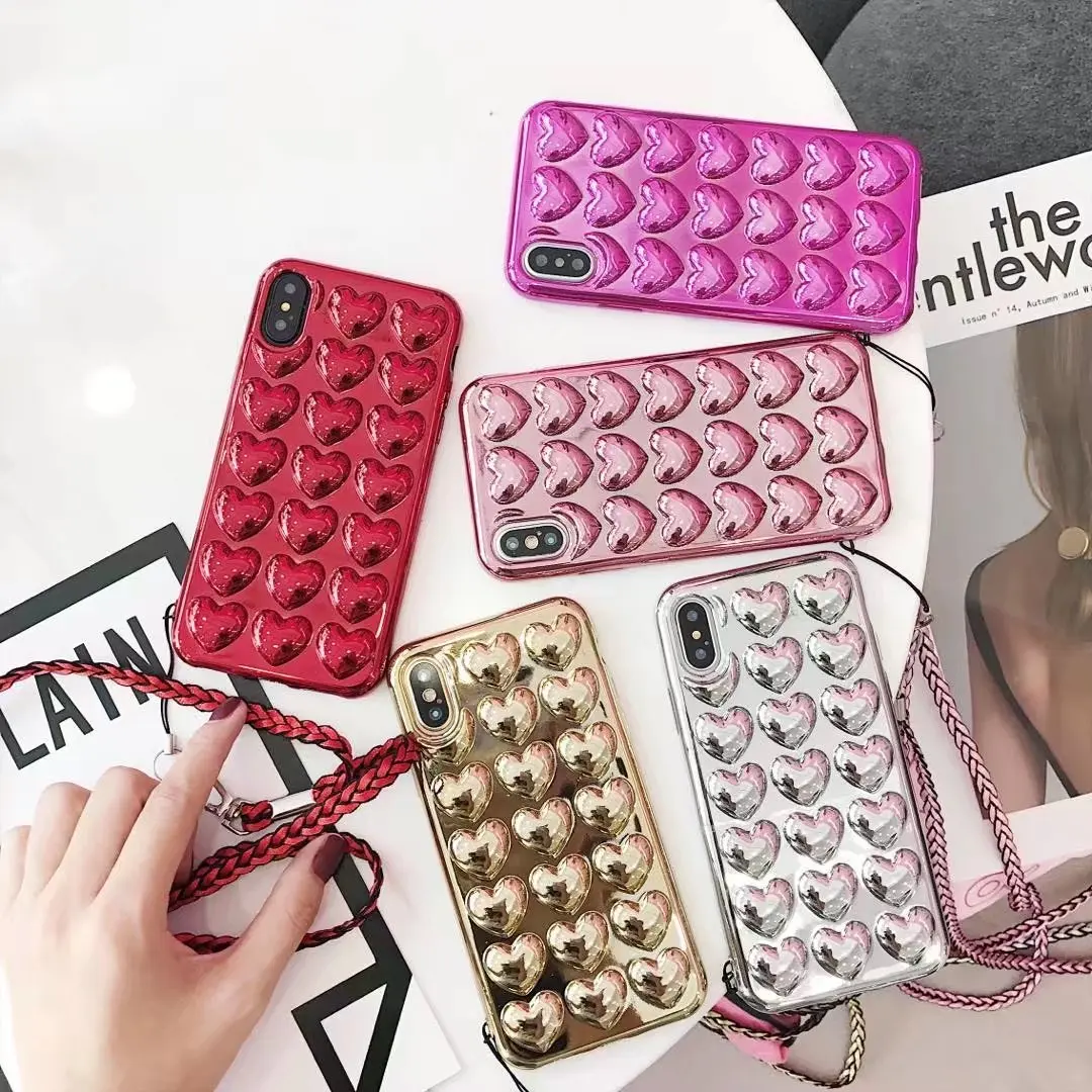 New Cute Silicone Loving Heart Hang Rope Soft Case For iphone 8 Case ...