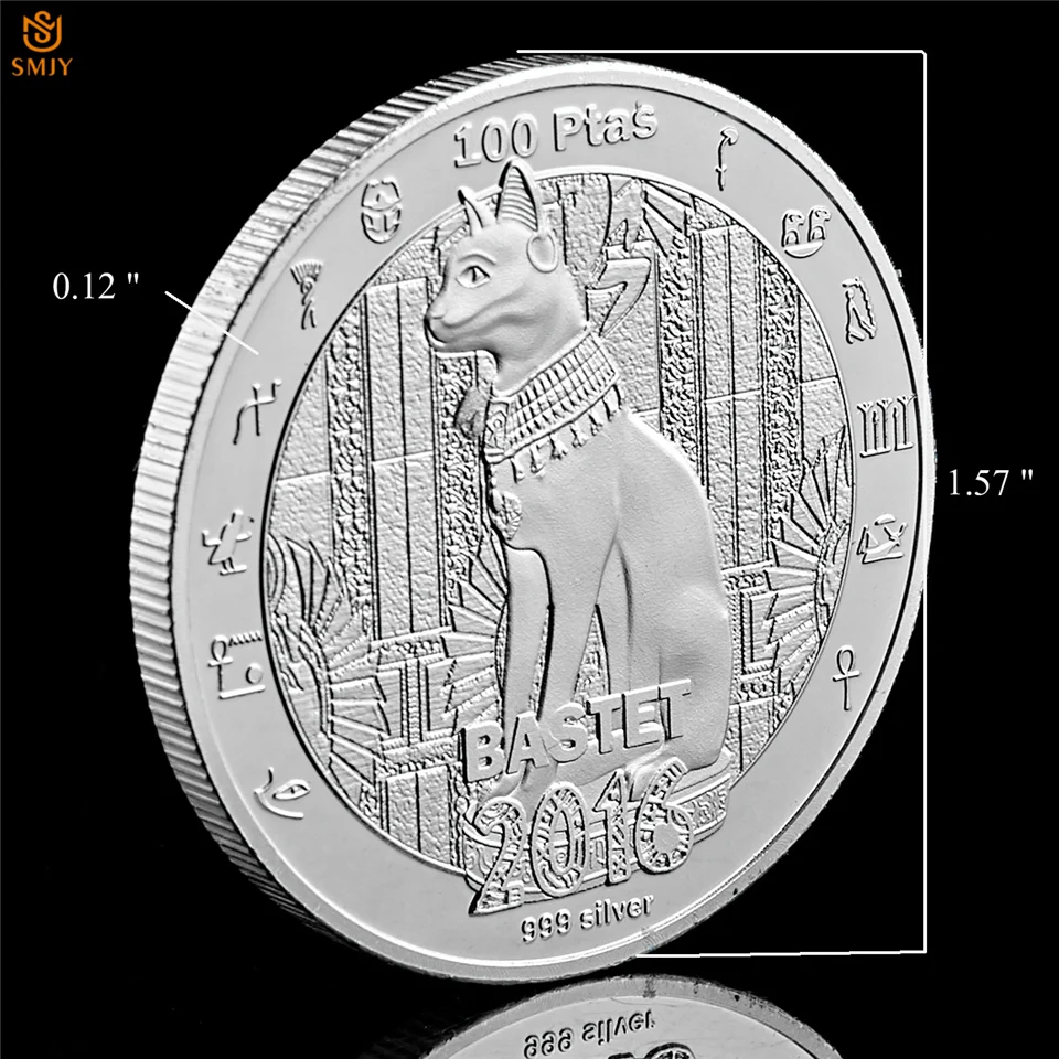 2016 Western Sahara Baste 100 Ptas Cat Silver Plated Ancient Egyptian ...