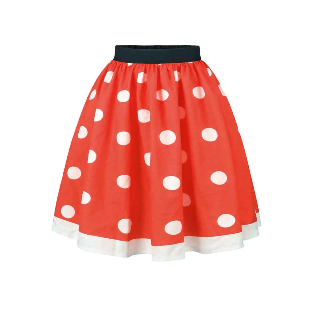 Women Casual Polka Dots Print Midi Skirt Vintage Red Pleated Ball Gown women-casual-polka-dots-print-midi-skirt-vintage-red-pleated-ball-gown