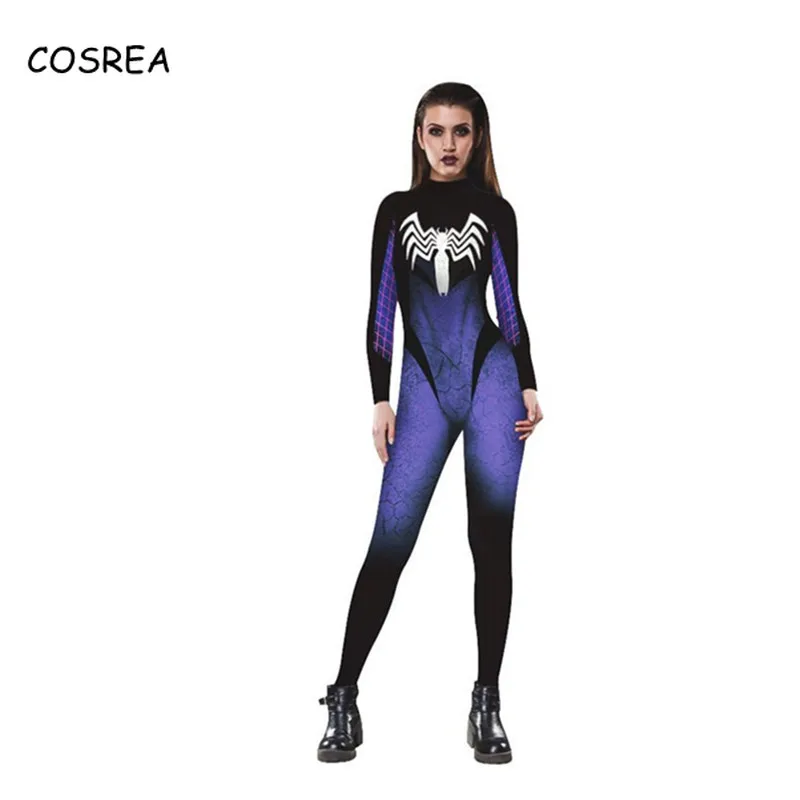Spiderman Cosplay Bodysuits Spandex Catsuit Purple Female Jumpsuits