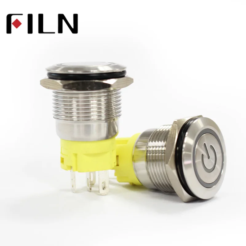 19mm 3v 6v 220v red waterproof flat round lamp button stainless steel ...