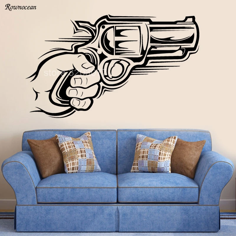 Hand With Gun Gangster Weapon Cool Home Decor Wall Sticker Vinyl Decal ...