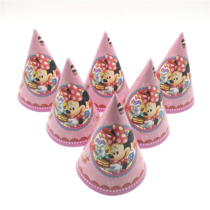 6pcs/lot Kid Favors Disney Minnie Mouse Theme Paper Caps Birthday Party ...