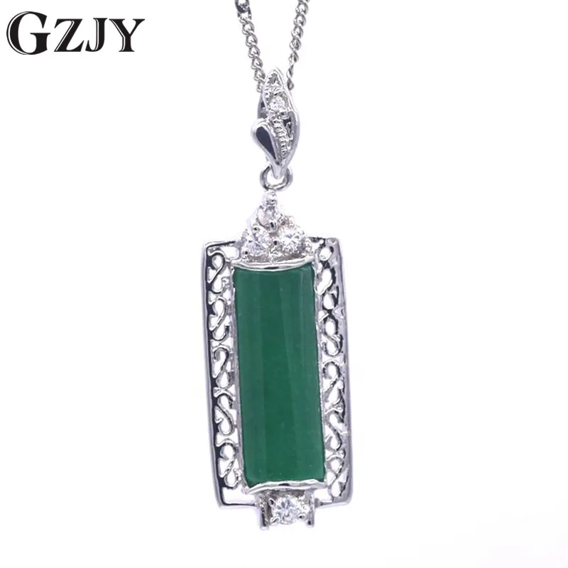 GZJY High Quality Green Stone Rectangle Pendant Necklace Fashion ...
