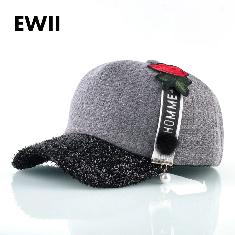 Winter thick flower women baseball cap female sun hats for womens ...