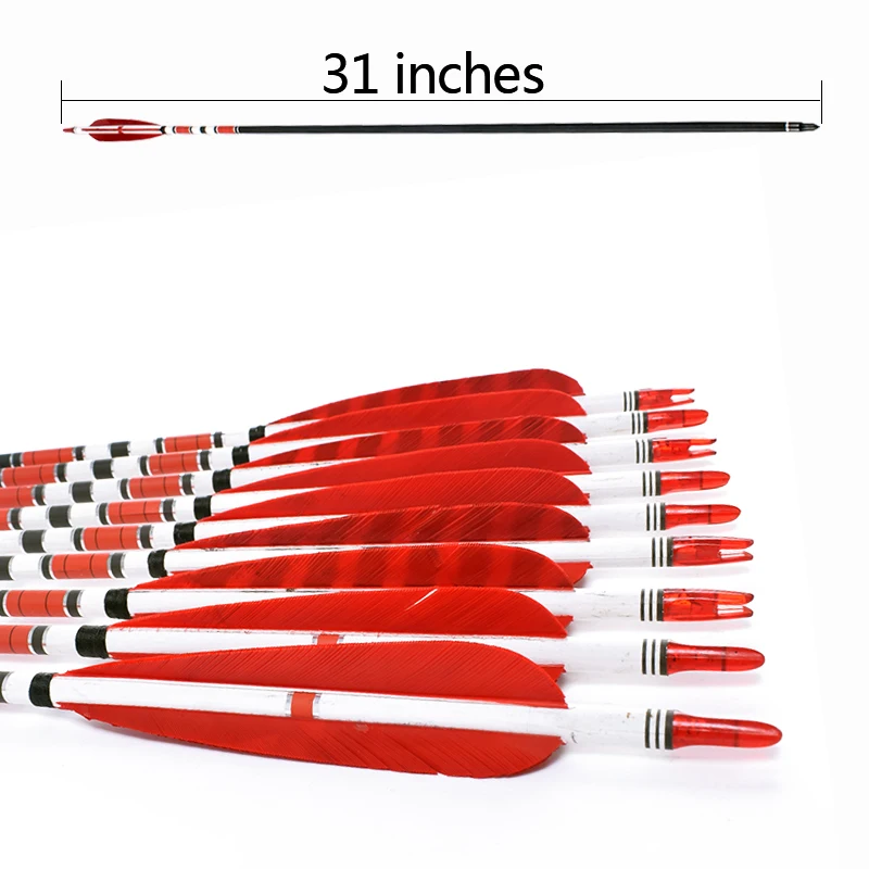 Compound/Long Bow 12pcs red carbon arrows Red Turkish feathers Spine ...