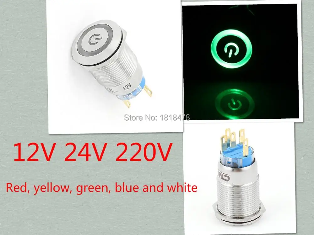 12V 24V 220V Green Red and blue white Light 19mm Mounted Thread ...