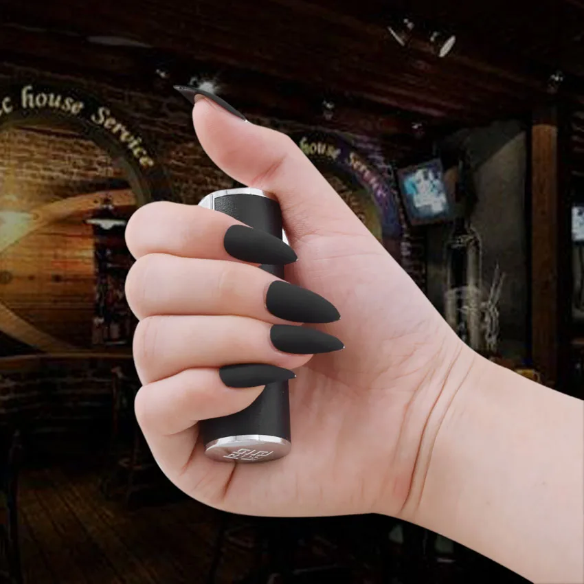 Sharp Tip False Fake Nails Set Full Cover 24pcs Black Red Matte Color