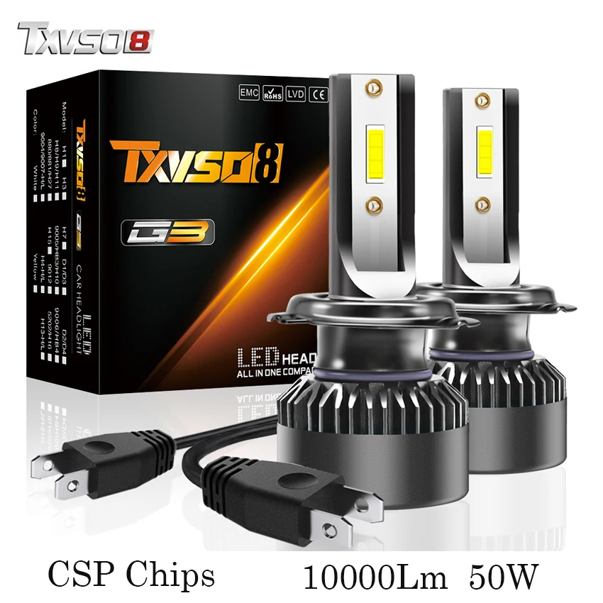 TXVSO8 H7 Bombillas de faros LED 6000K CSP chips 10000Lm 50w luces de ...