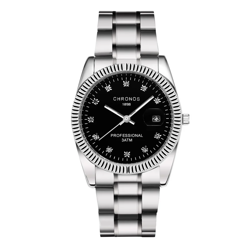 CHRONOS Mens Watches Top Brand Luxury Full Steel Business Clock Quartz ...