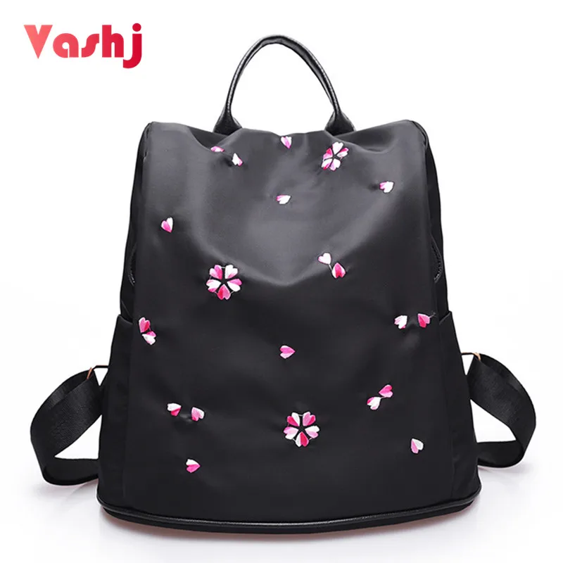 Embroidery Women Backpack Nylon Female Casual Daypack Cherry Blossoms ...