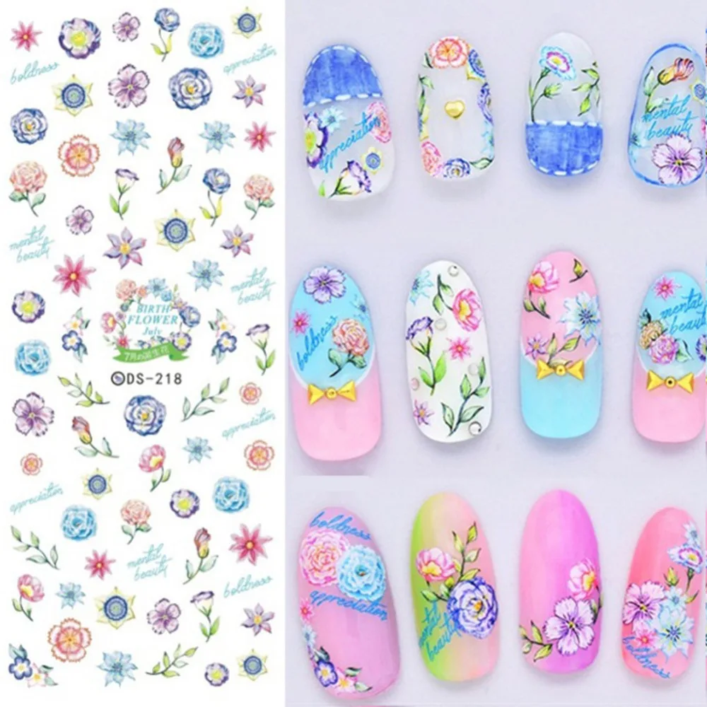 1 Sheet Flower Spring Nail Art Stickers Water Decals Transfer Stickers