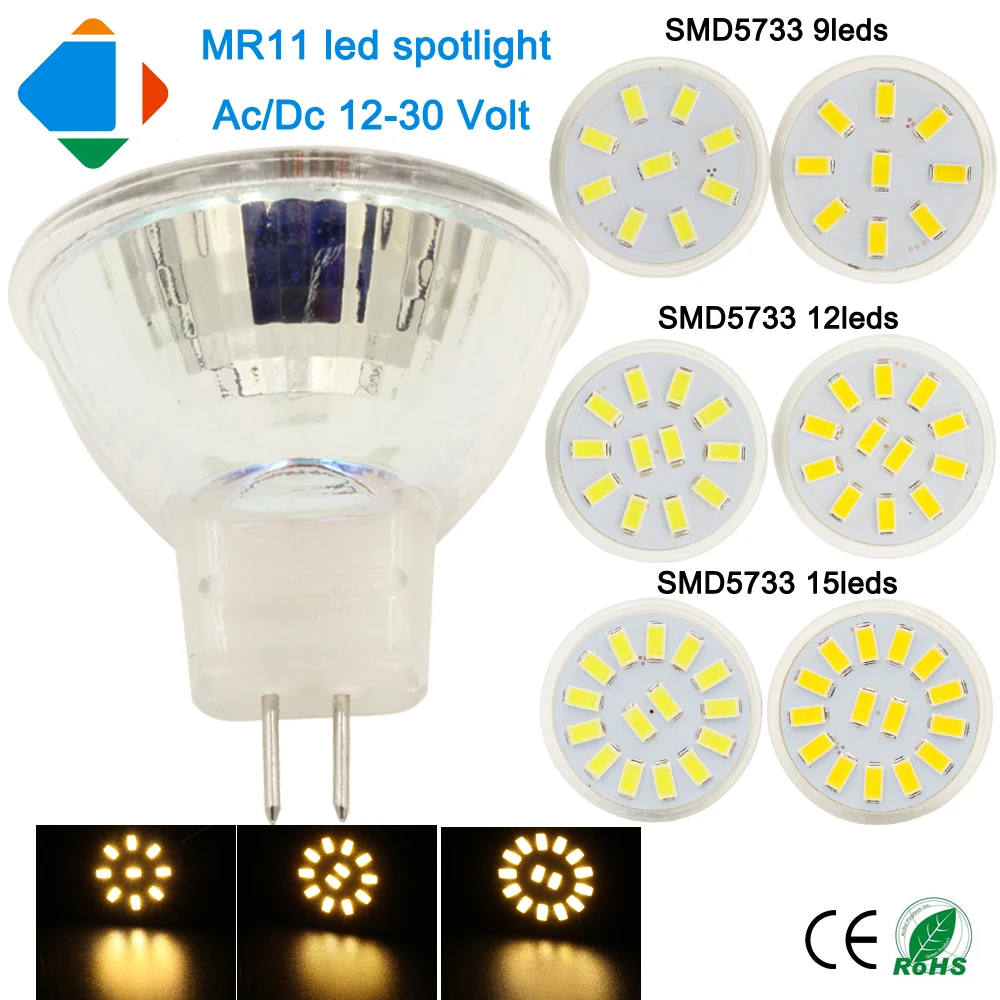 5x mini 12v led spotlight MR11 smd 5736 high bright 9 12 15 leds ac dc ...