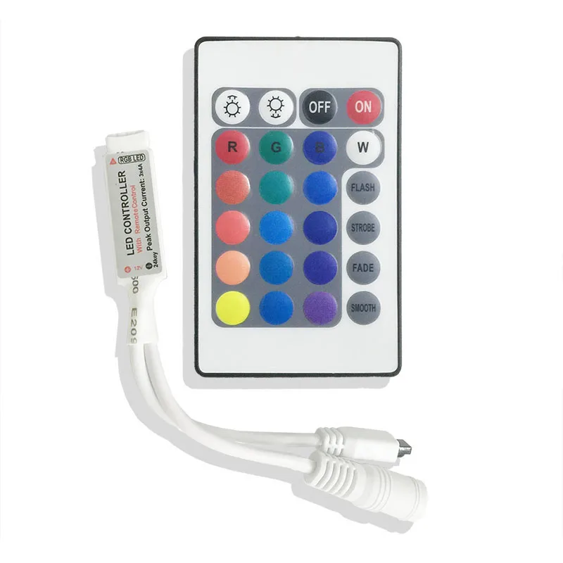 Mini 24 keys IR Remote Controller for 3528 or 5050 RGB LED Strip Lights ...
