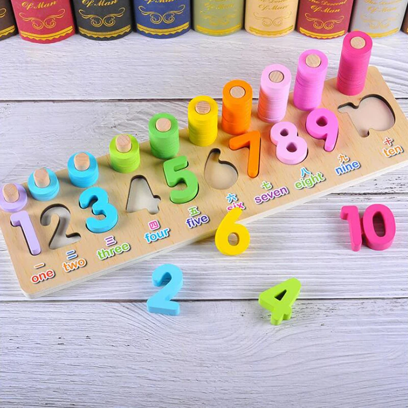 Children Wooden Montessori Learn To Count Numbers Geometric Shape ...