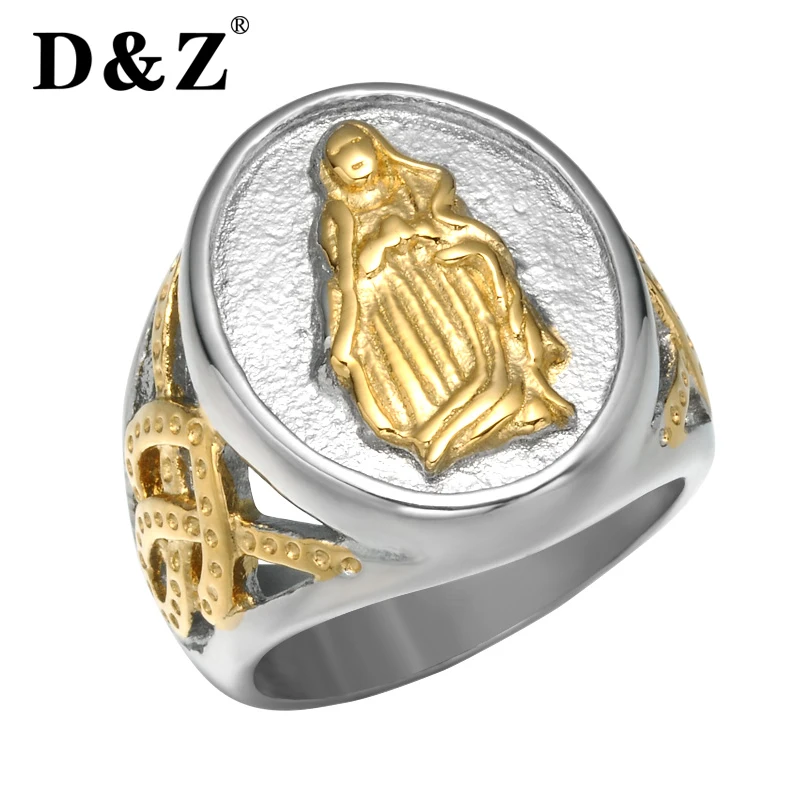 D&Z Religious Virgin Mary Ring Gold Stainless Steel Cast Engraving ...