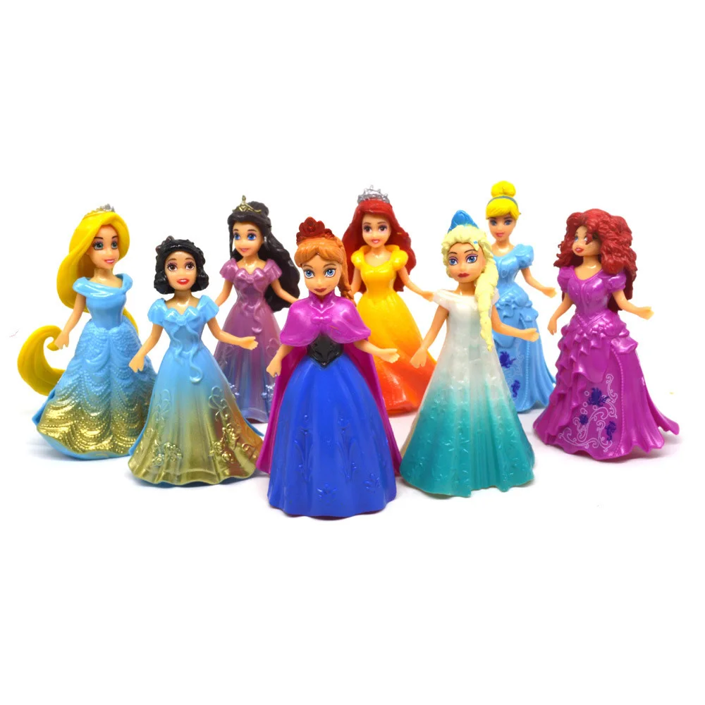 8pcs/set Magic Clip Dolls Dress Princess Figurines Statue Snow White ...