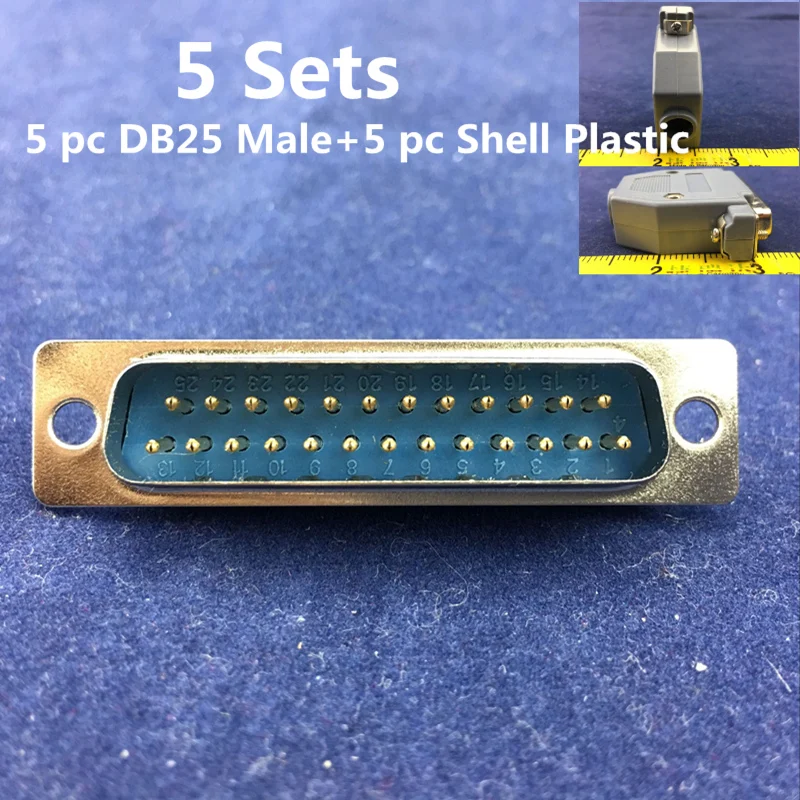 Free shipping 5 Sets D SUB RS232 DB25 Male Serial Port Connector+ Shell ...