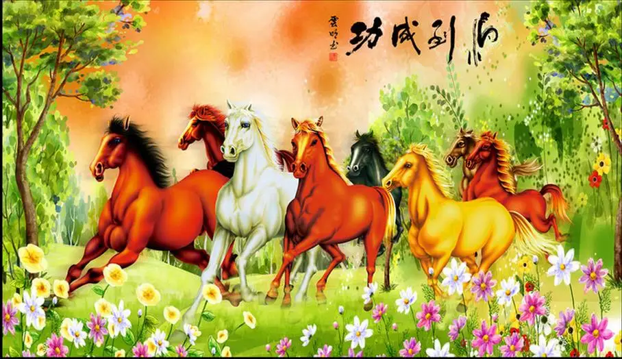 custom 3d wallpaper Horses to the success of eight Chun map 3d photo 3d ...