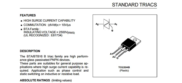 Yamaha Mt 03 660 10 PIEZAS BTA16-600B 16A Triac SGS-THOMSON 600V A-220 ...