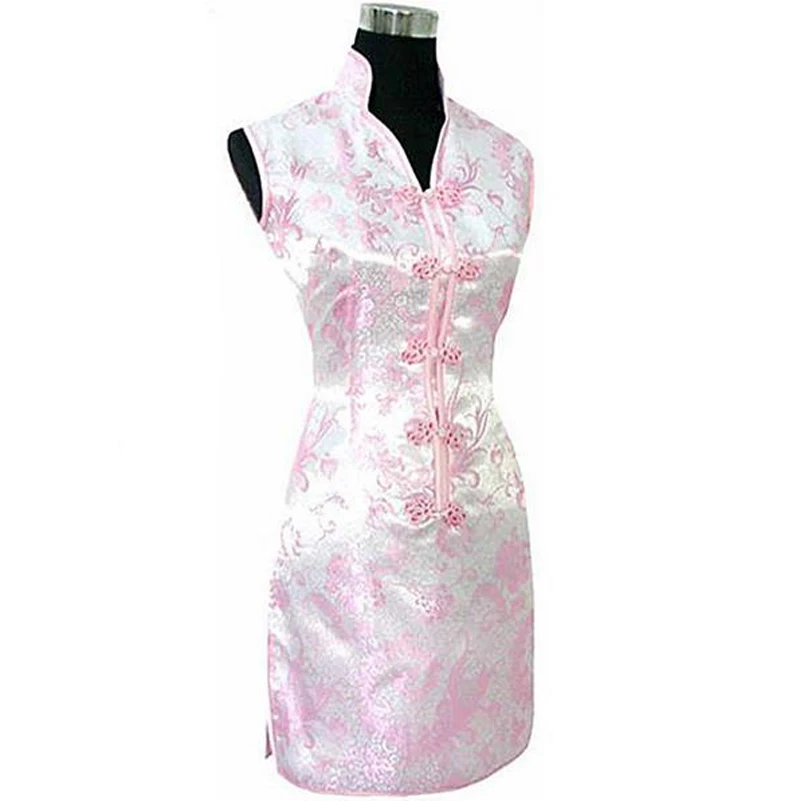 Light Pink Chineses Woman Traditional Dress Silk Satin Qipao Cheongsam ...