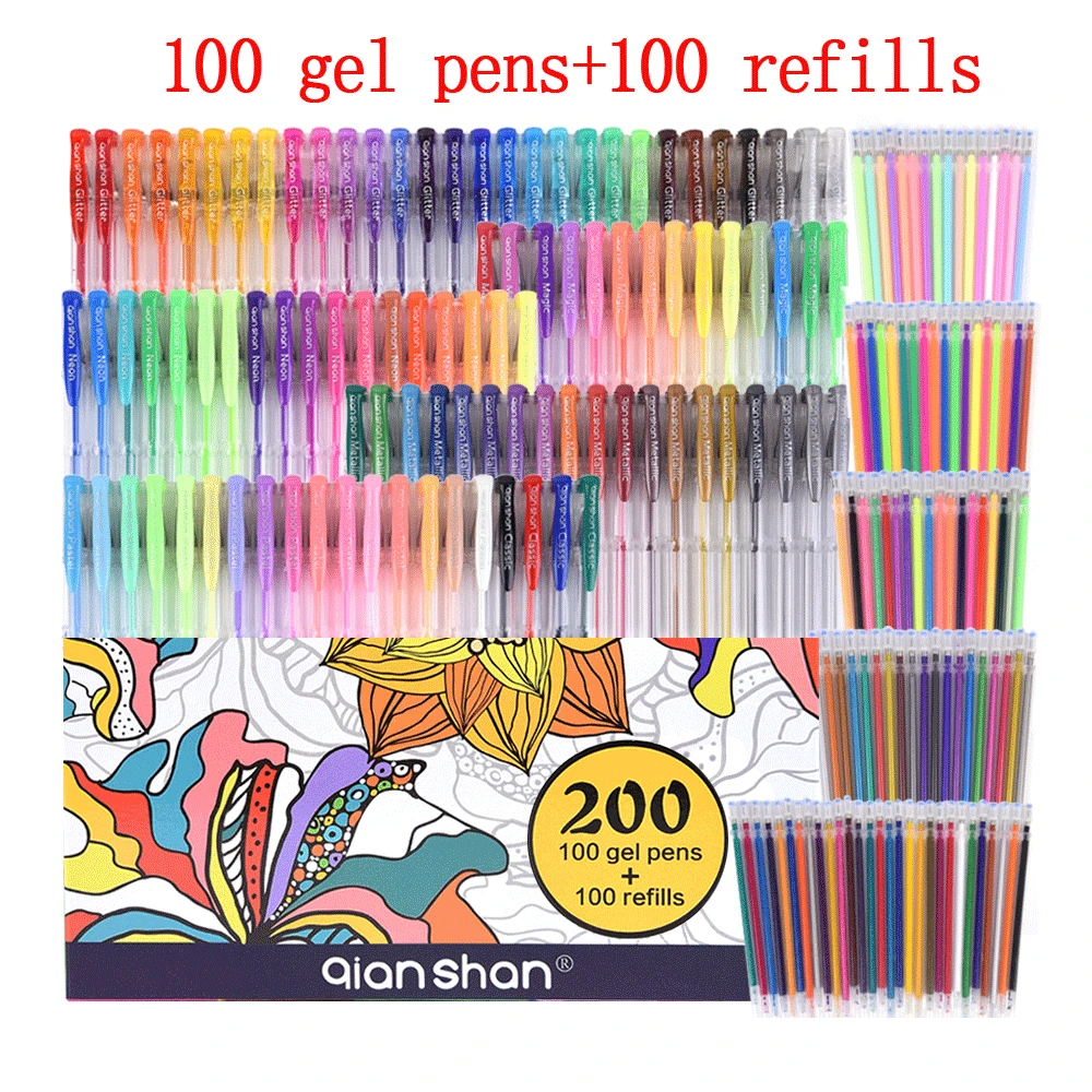 200 Gel Colored Pen Set 100 Pens With 100 Refills For Adult Coloring