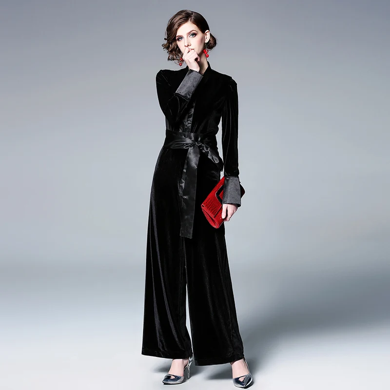 Женский бархатный комбинезон, длинные штаны,, сексуальный v-образный ...