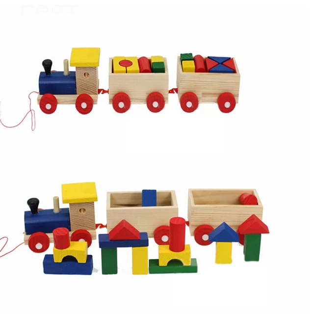 Wooden Train Blocks Children's Educational Toys Wooden Splicing Blocks ...
