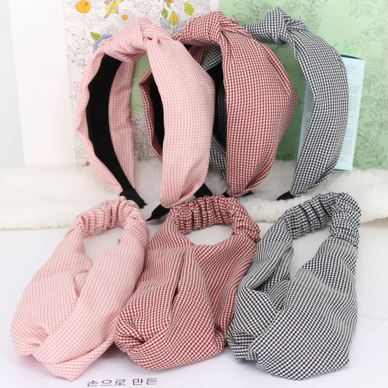 3pcs Lot Classical Plaid Wide Headbands For Girls Knot Design Striped
