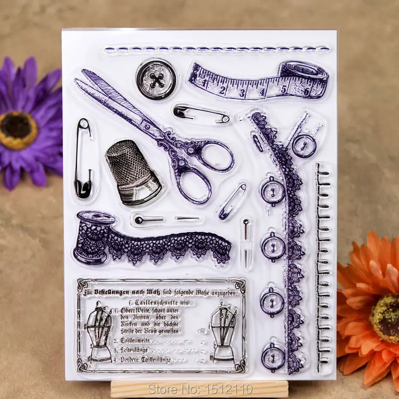 Sewing Tool Scissors Ruler Buttons Scrapbook DIY photo cards account ...