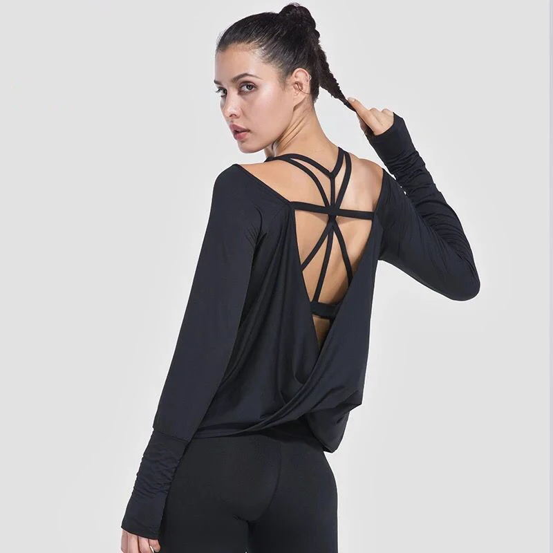 Autumn Women Yoga Tops Fitness Shirts Sports Long Sleeve Sexy Backless
