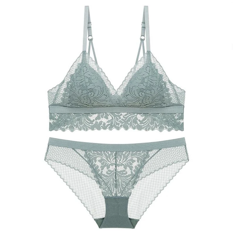 Conjunto de sujetador y Bragas para mujer, ropa interior Sexy de encaje ...