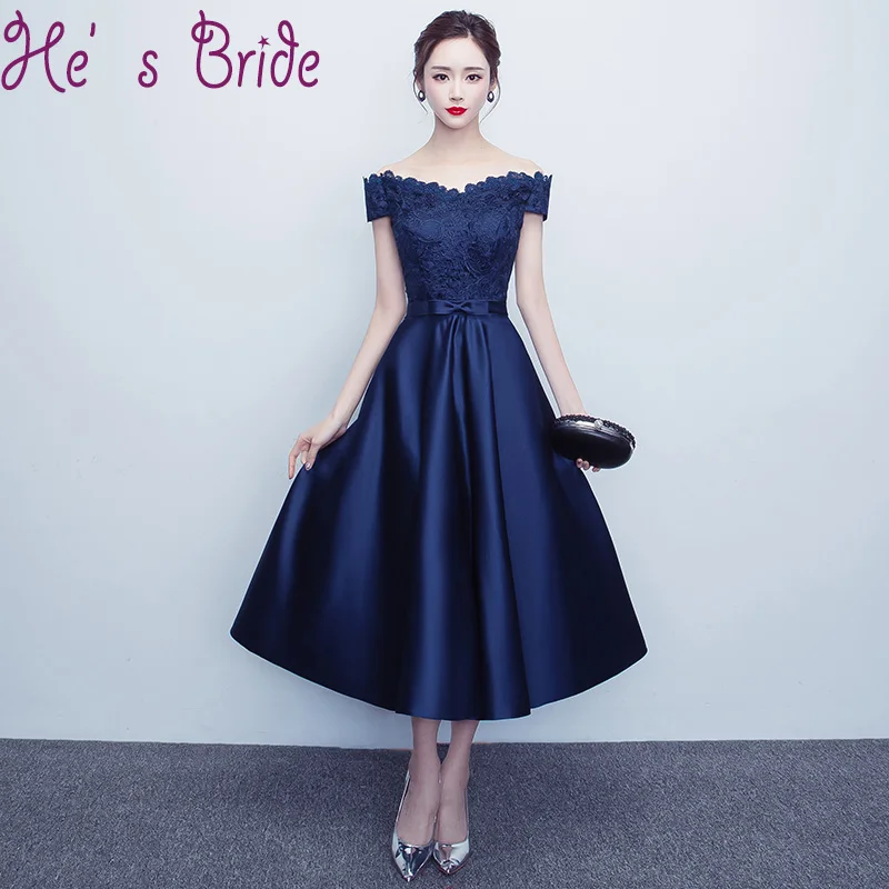 Buy Cheap Boat Neck Tea Length Prom Dresses With