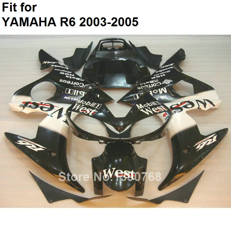 Motorcycle Fairing Kit For Yamaha Black White Yzf R6 2003 2004 2005 ...