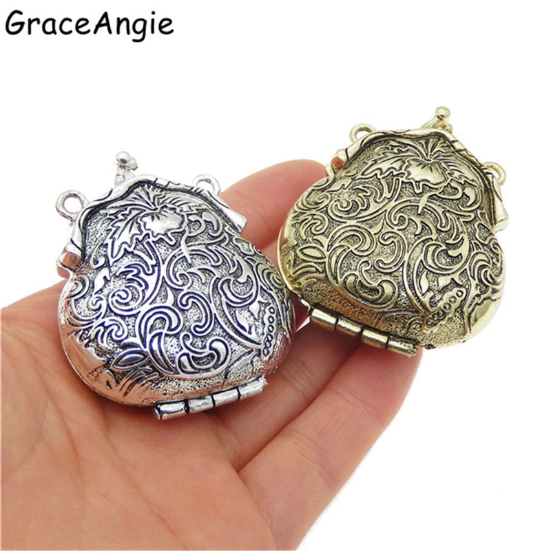(2piece)mix Silver Color Bronze Tone Ancient Purse Locket Alloy Charm ...