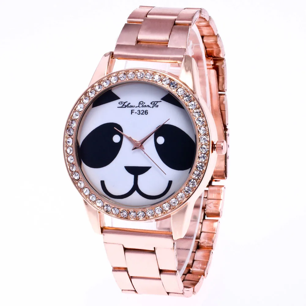 Man Women Panda Watch Stainless Steel band Analog Quartz Wrist Watch ...
