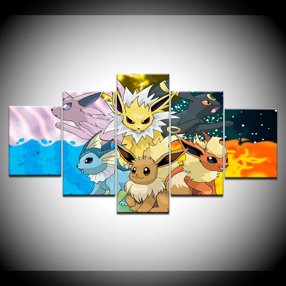 Pokemon Cartoon HD Oil Painting Canvas 5 Panel Poster – Kawaii Store ...